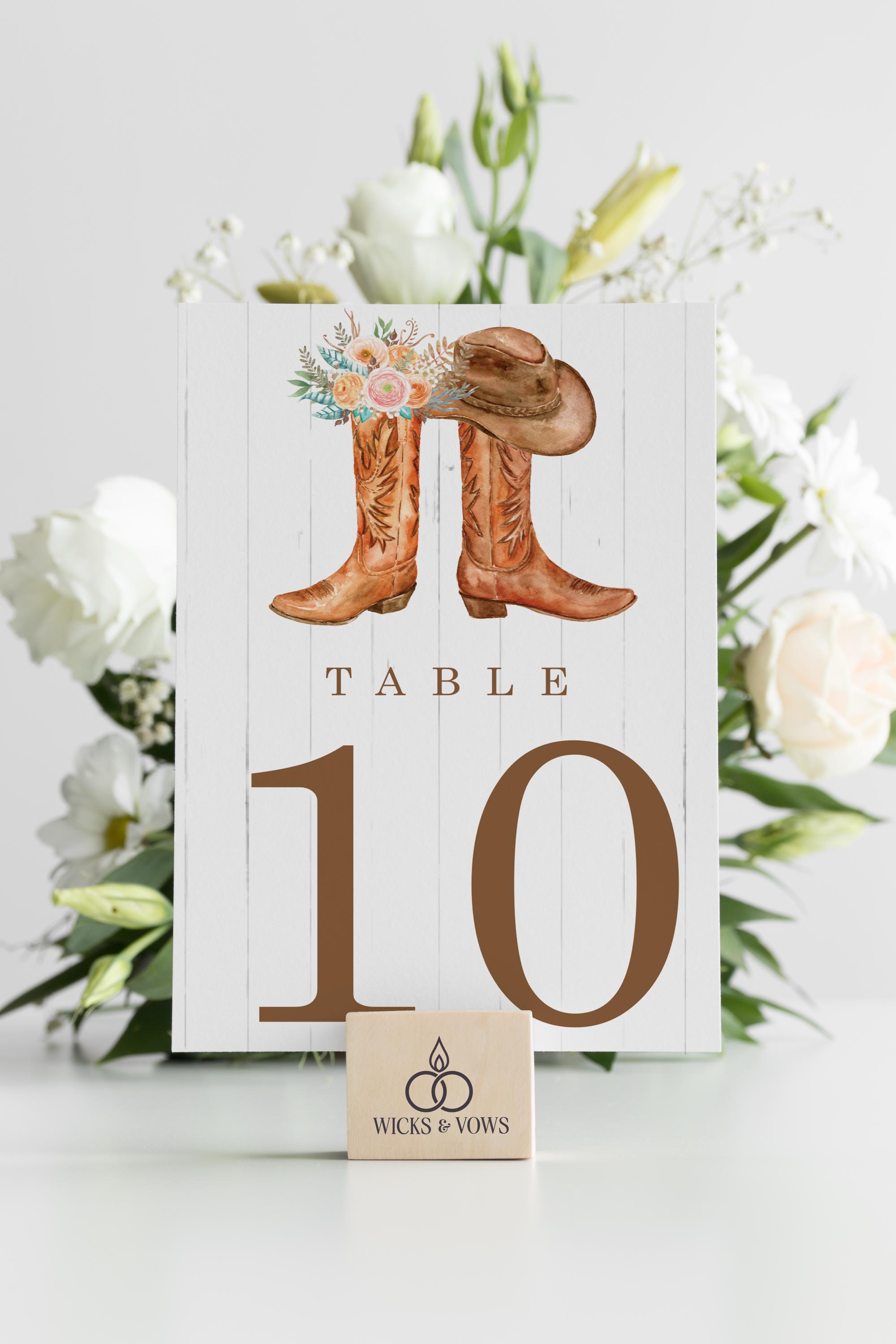 Country Boots Table Numbers | Editable 4x6 Corjl Template | Cowboy ...