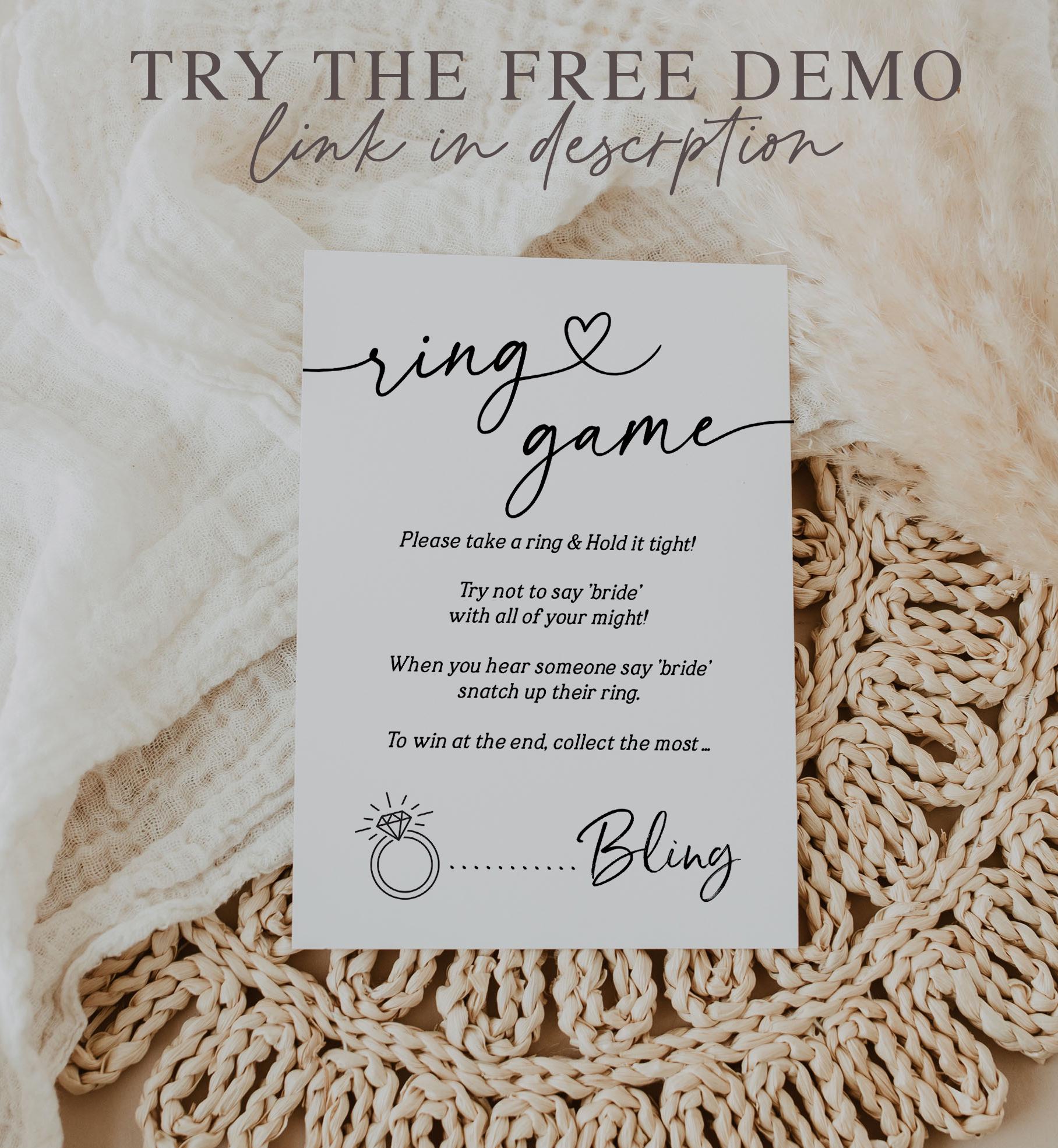 Minimalist the Ring Game, Bridal Shower Game Sign, Bridal Shower Sign ...