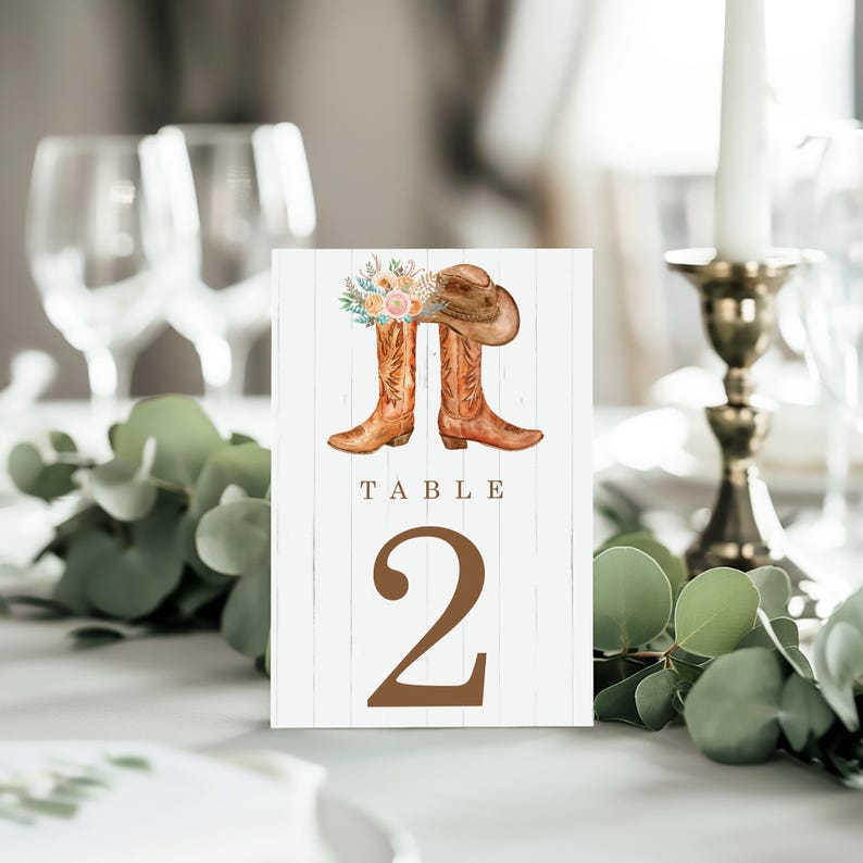 Country Boots Table Numbers | Editable 4x6 Corjl Template | Cowboy ...