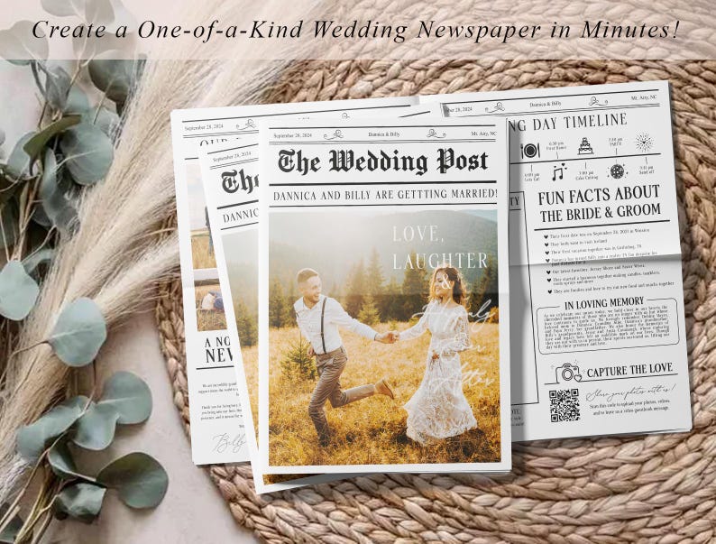Newspaper Wedding Program Template, Wedding Newspaper Program ...
