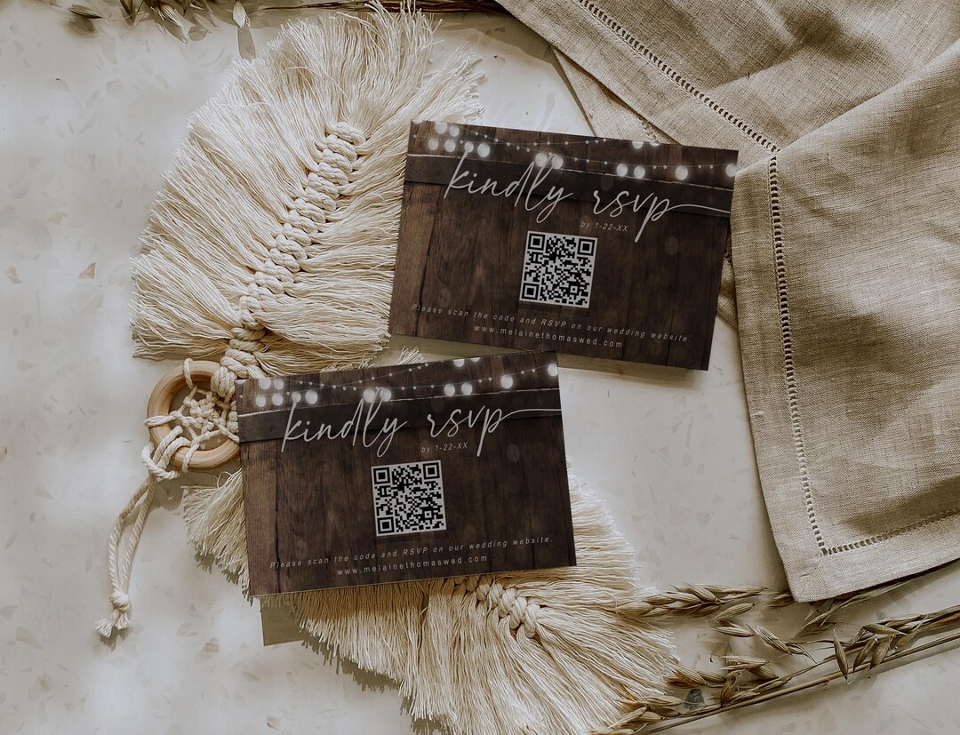 Country Rustic RSVP Card – QR Code for Easy RSVP – 6x4" Editable Corjl ...
