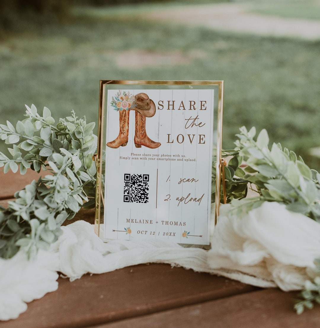 Country Boots Wood and Lace Photo Guestbook Sign – Scan Code to Upload ...