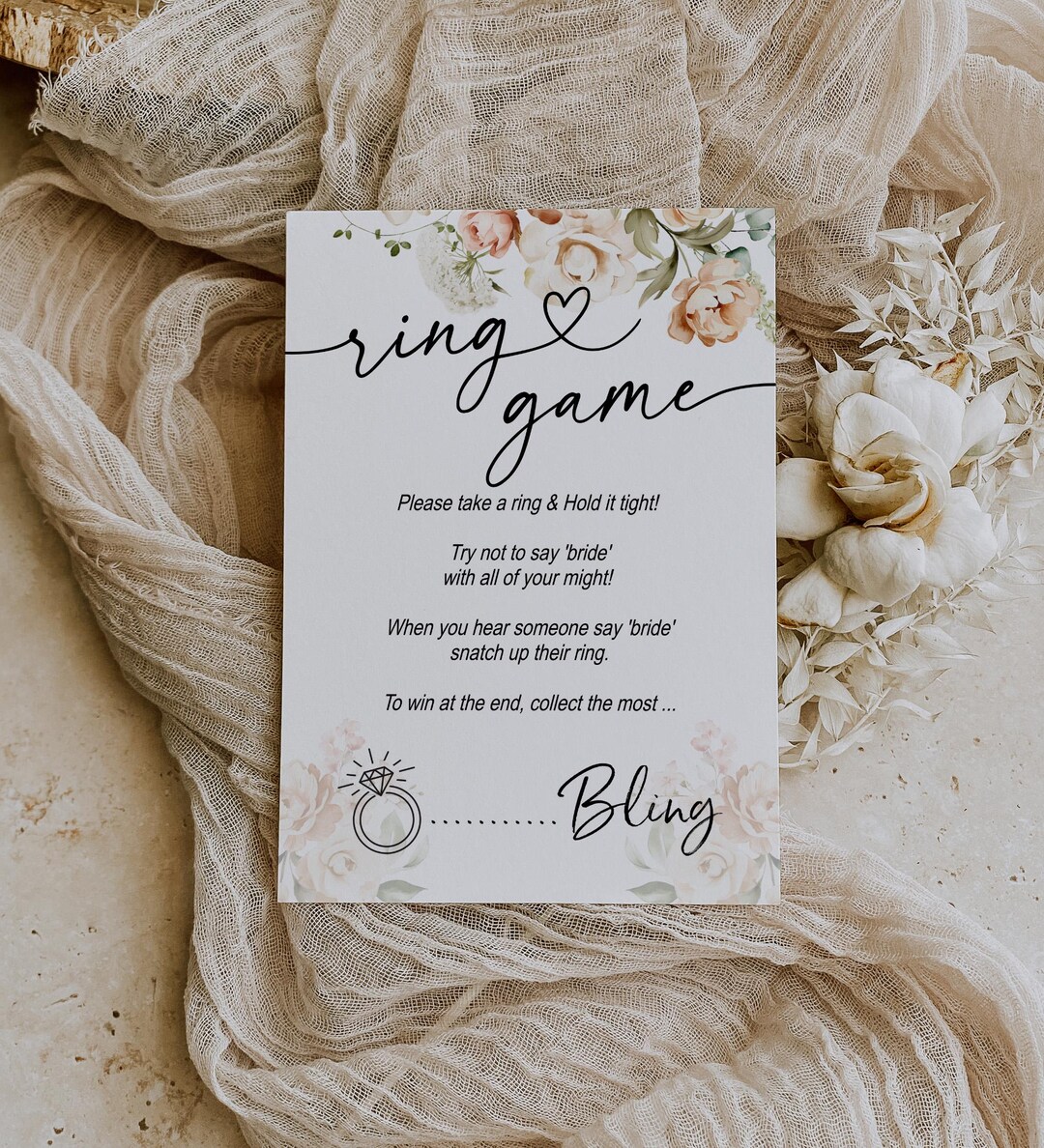 Neutral Floral the Ring Game, Bridal Shower Game Sign, Bridal Shower ...