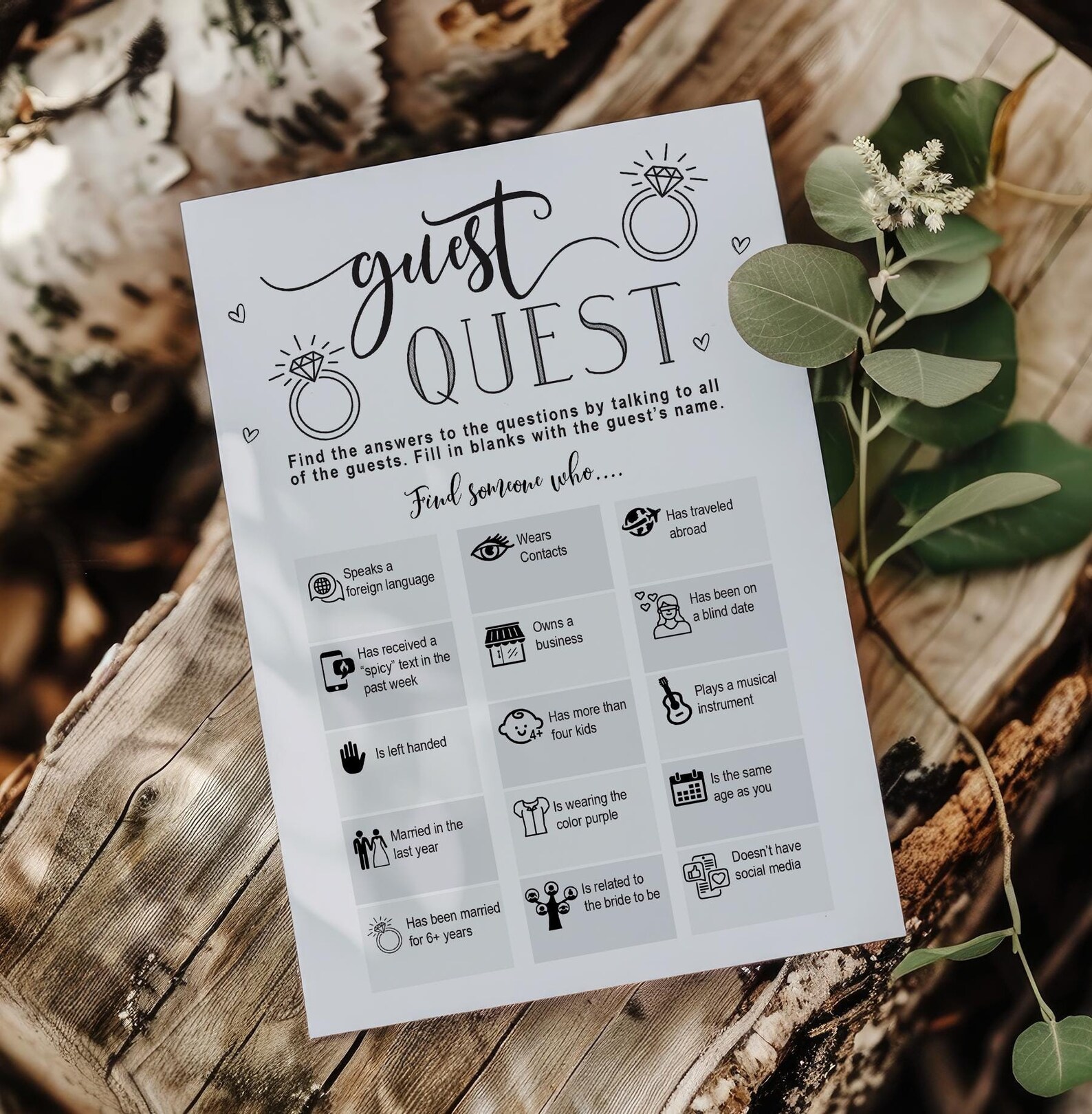 Fun Bridal Shower Games, Minimalist Wedding Games, Guest Quest ...
