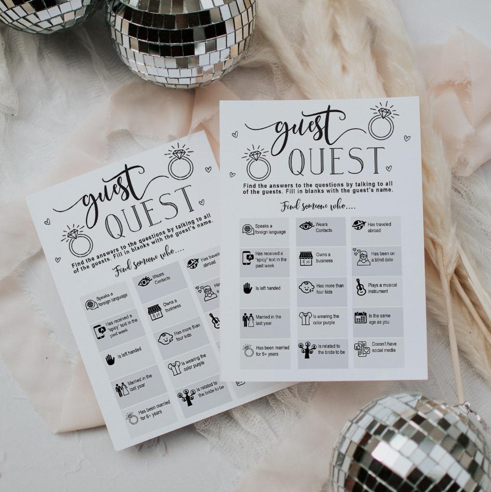 Fun Bridal Shower Games, Minimalist Wedding Games, Guest Quest ...