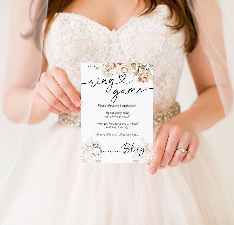 Neutral Floral the Ring Game, Bridal Shower Game Sign, Bridal Shower ...