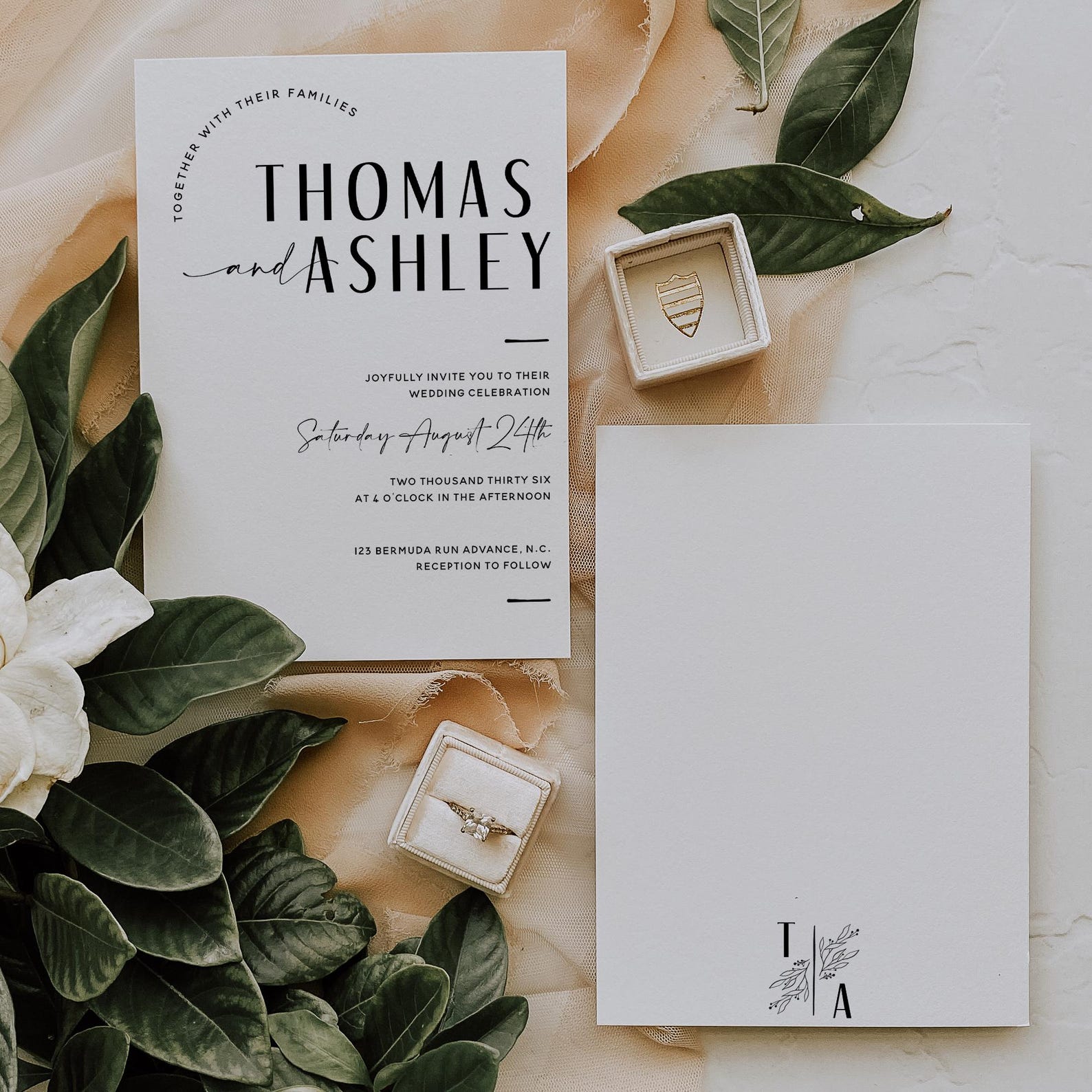 White Minimalistic Wedding Invitation Set, Editable Corjl Templates ...