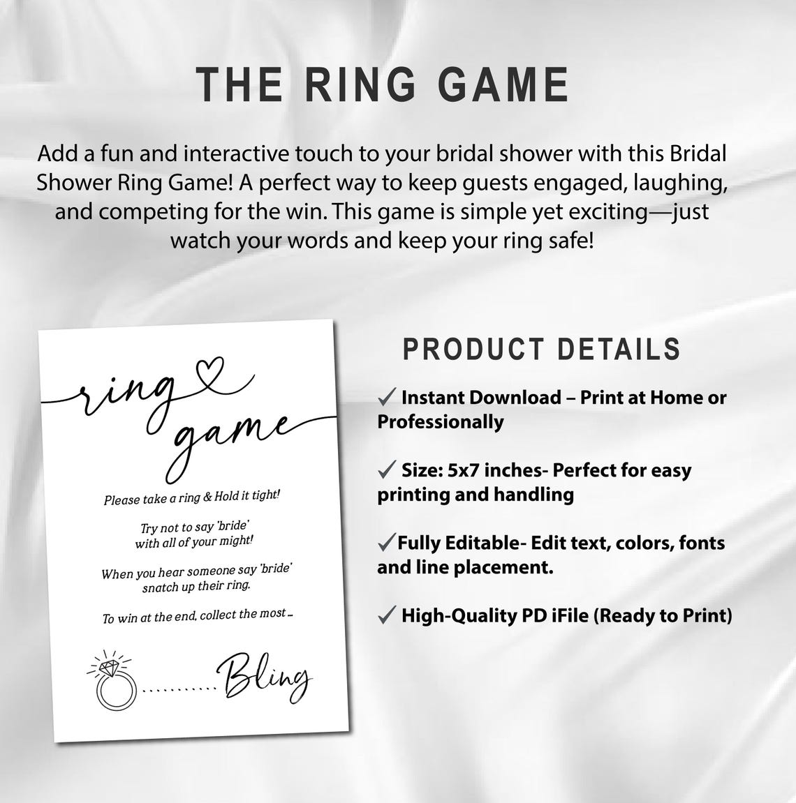 Minimalist the Ring Game, Bridal Shower Game Sign, Bridal Shower Sign ...