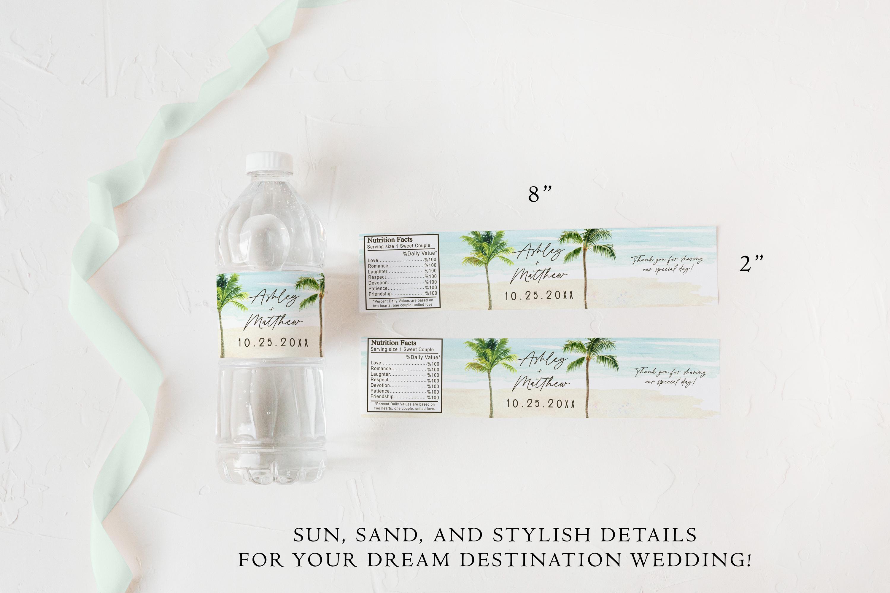 Beach Palm Tree Water Bottle Labels - Editable Corjl Template ...