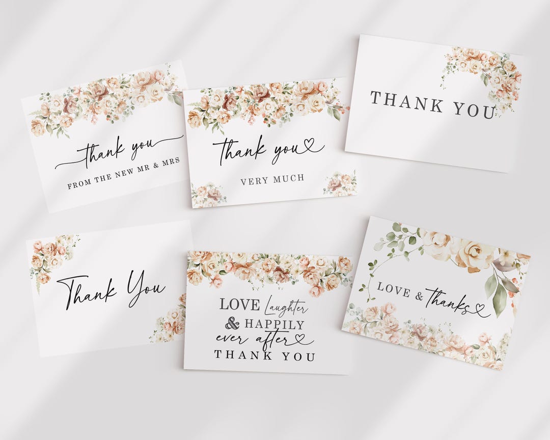 Neutral Floral Thank You Cards | 6 Designs | Editable Corjl Template ...