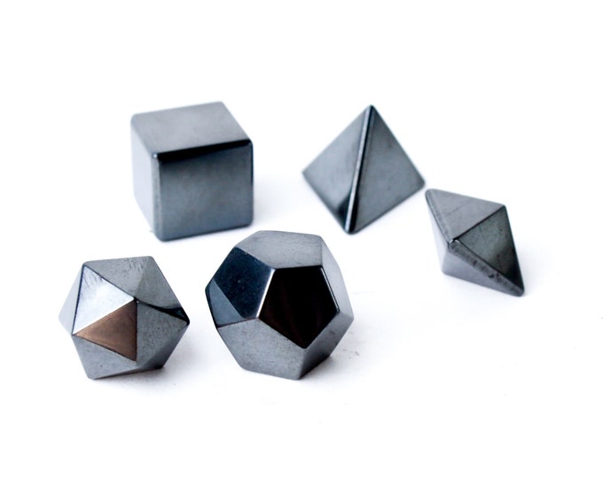 Sacred Geometry Set of Five Hematite Polished Shapes in Box - Etsy