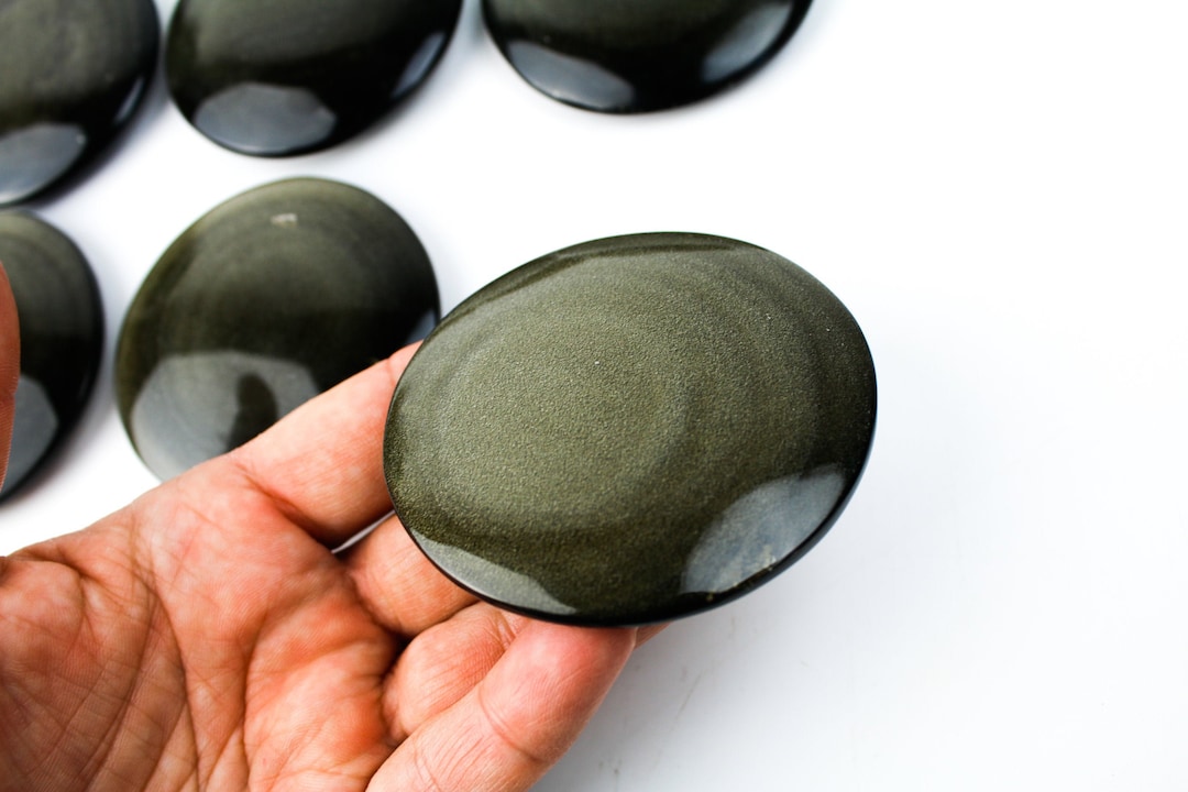 Goldsheen Black Obsidian Disc - Full Moon Obsidian Saucer Palm Stone - Etsy