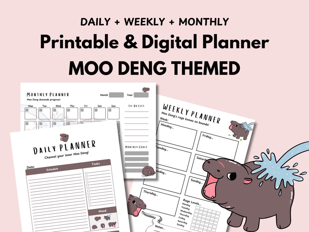 Moo Deng Printable and Digital Planner. Cute Printable Planner. Digital ...