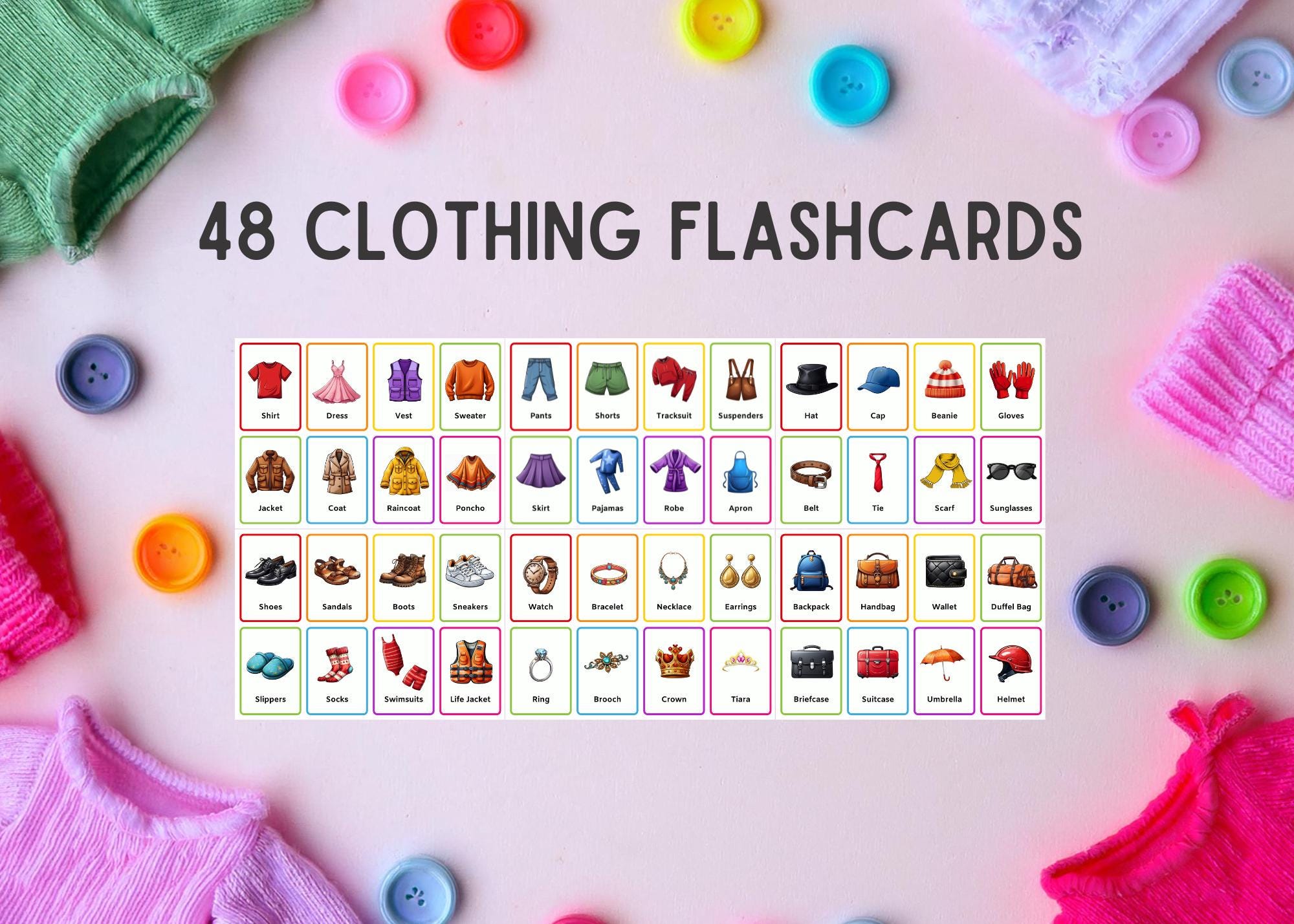 Clothes Flashcards for Kids Printable Clothing Flash Cards Preschool ...