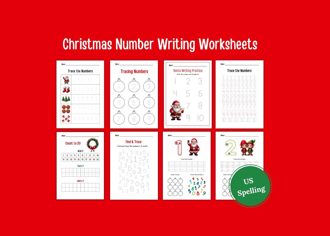 Christmas Number Tracing Worksheets for Preschool and Kindergarten Kids ...