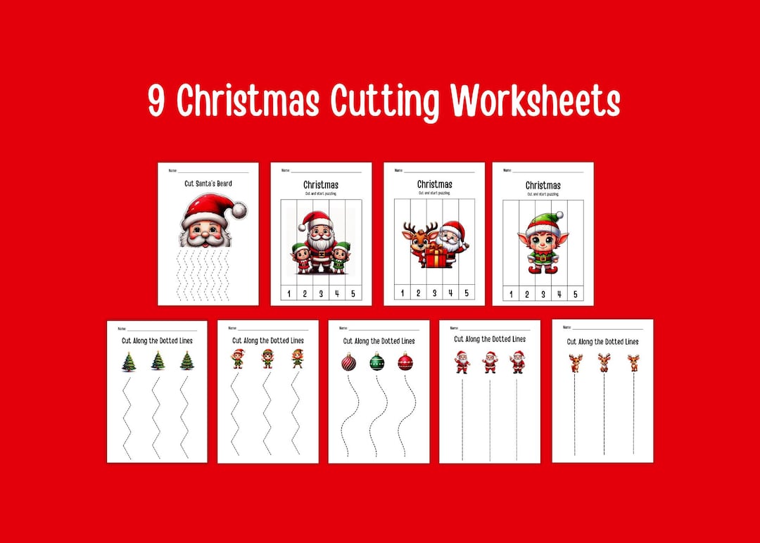 Christmas Cutting Practice Worksheets for Preschool and Kindergarten ...
