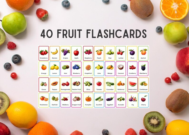 Fruit Flashcards for Kids Toddler Learning Cards Preschool Educational ...