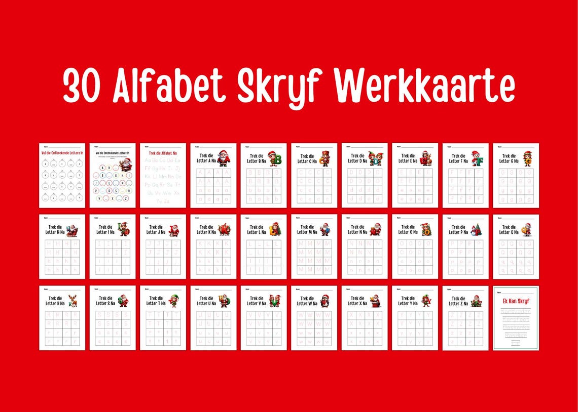 Kersfees Alfabet Werkkaarte Vir Kinders: Pret Vakansie Drukstukke Vir ...