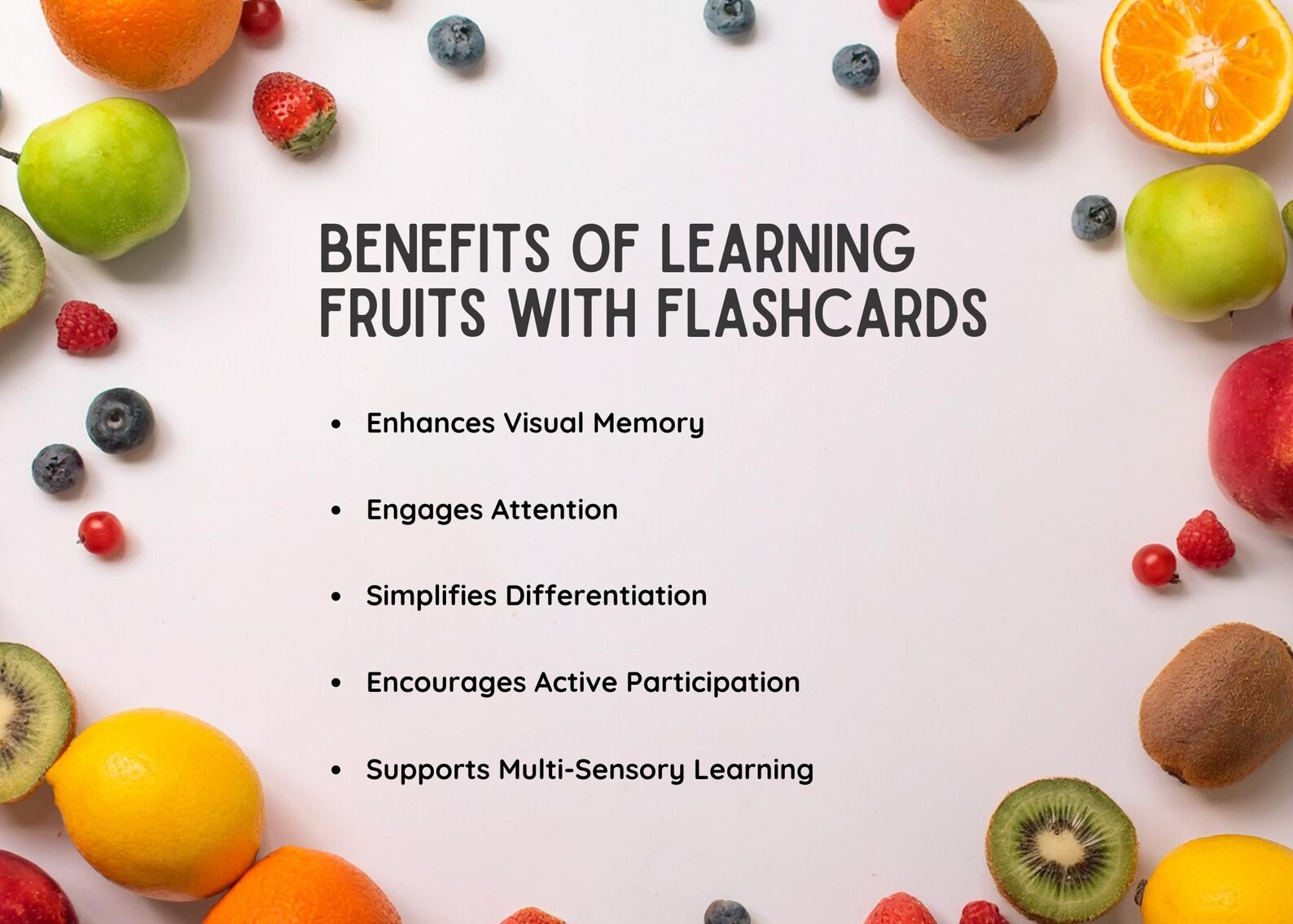 Fruit Flashcards for Kids Toddler Learning Cards Preschool Educational ...