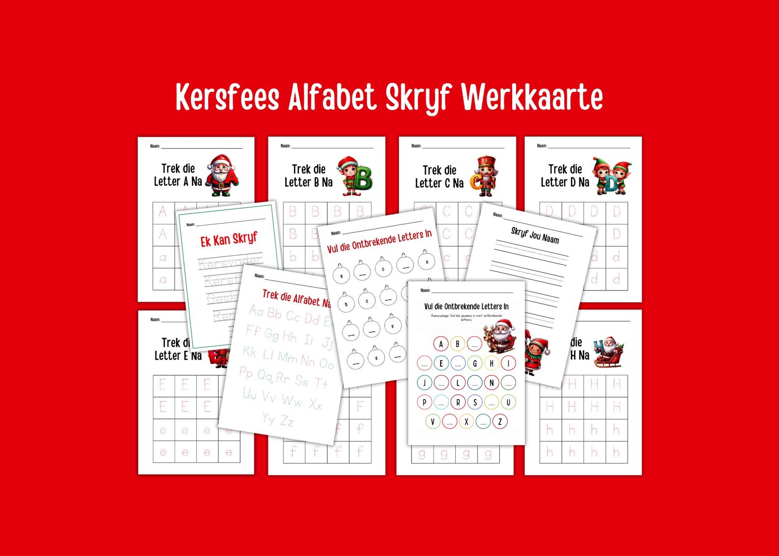 Kersfees Alfabet Werkkaarte Vir Kinders: Pret Vakansie Drukstukke Vir ...
