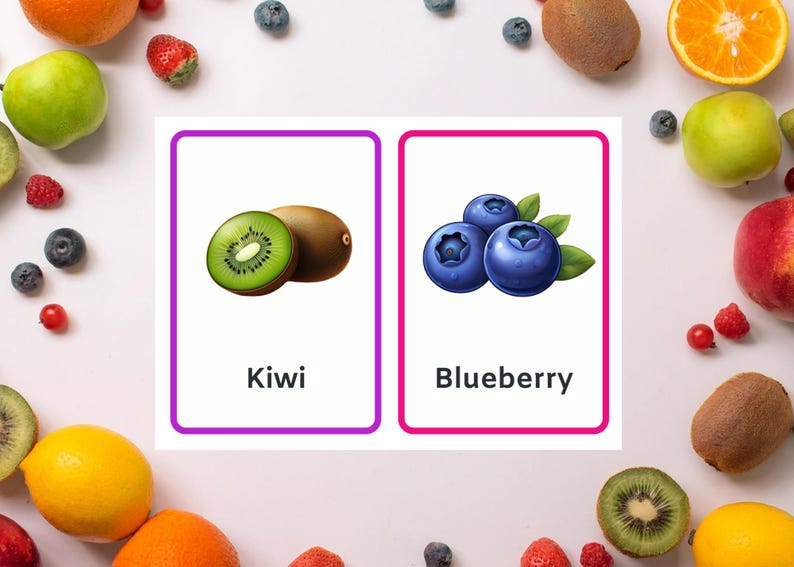 Fruit Flashcards for Kids Toddler Learning Cards Preschool Educational ...