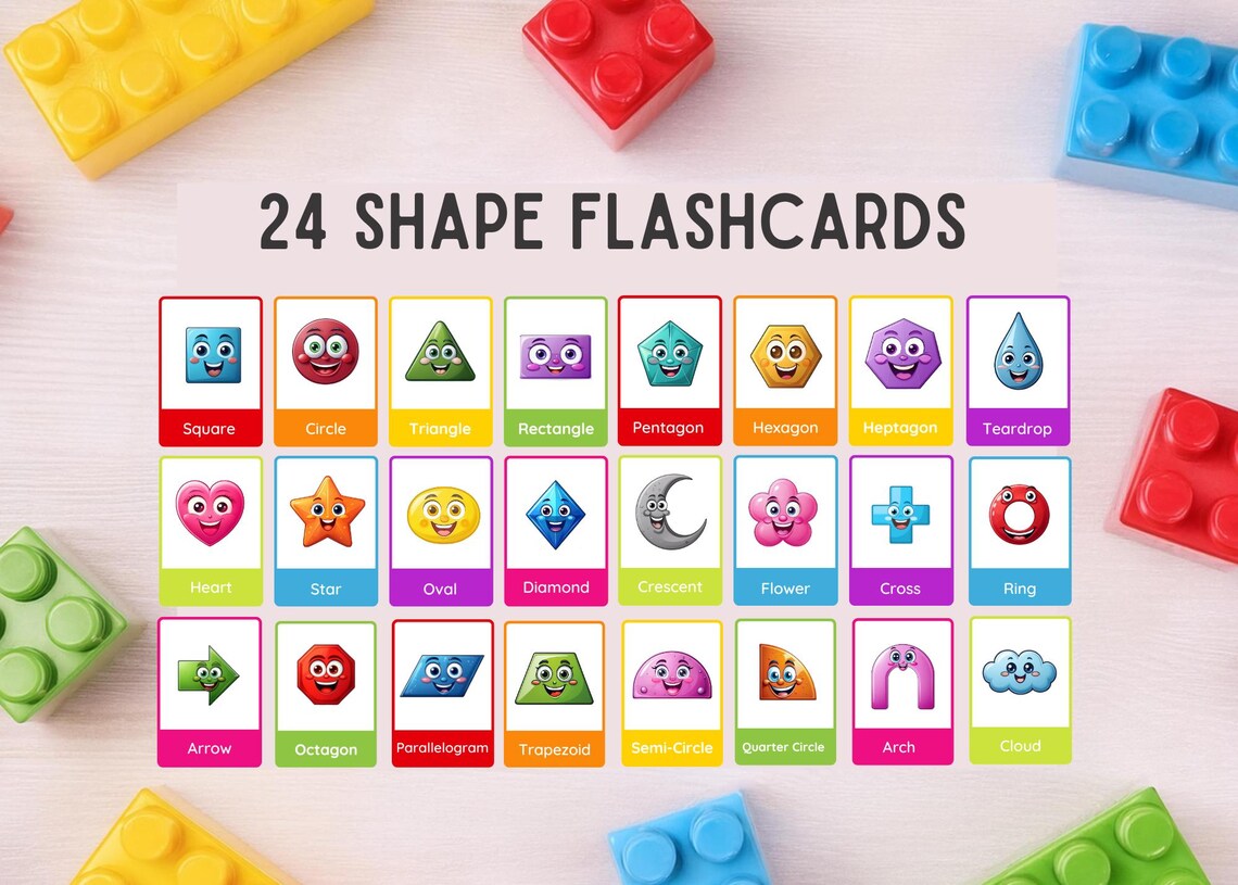Shapes Flashcards for Kids Learn Geometric Shapes Preschool Educational ...