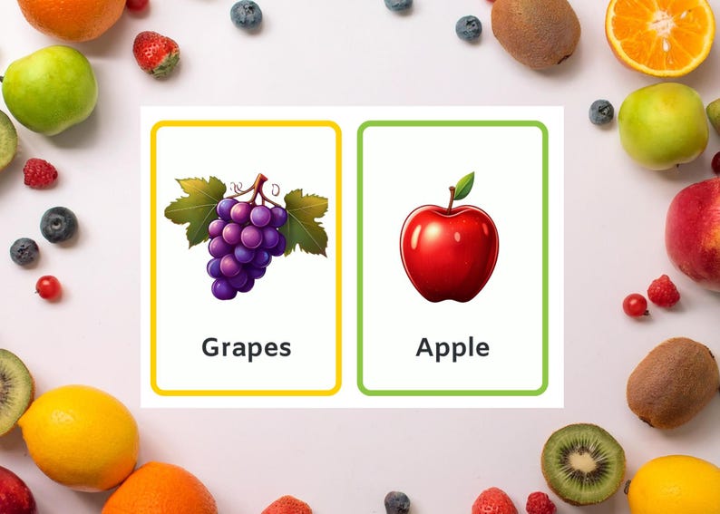 Fruit Flashcards for Kids Toddler Learning Cards Preschool Educational ...