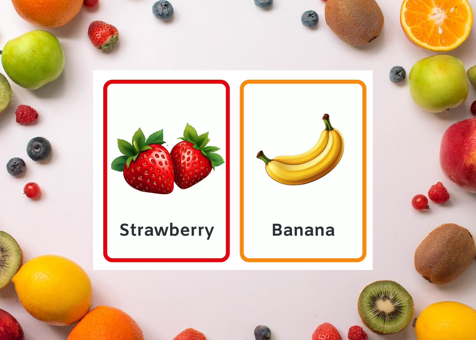 Fruit Flashcards for Kids Toddler Learning Cards Preschool Educational ...