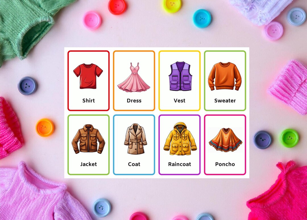 Clothes Flashcards for Kids Printable Clothing Flash Cards Preschool ...