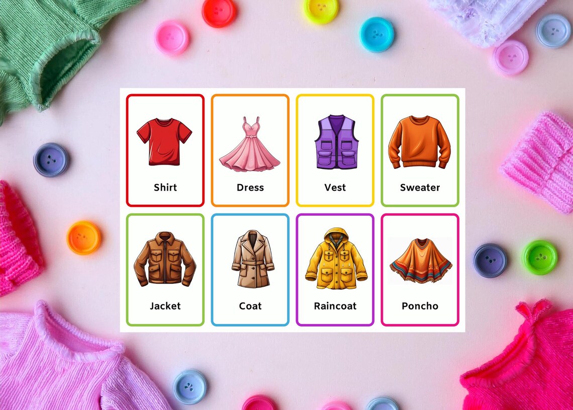Clothes Flashcards for Kids Printable Clothing Flash Cards Preschool ...