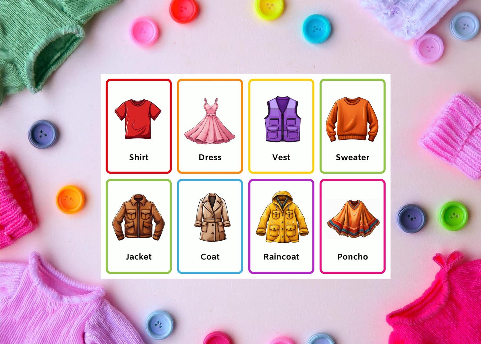 Clothes Flashcards for Kids Printable Clothing Flash Cards Preschool ...