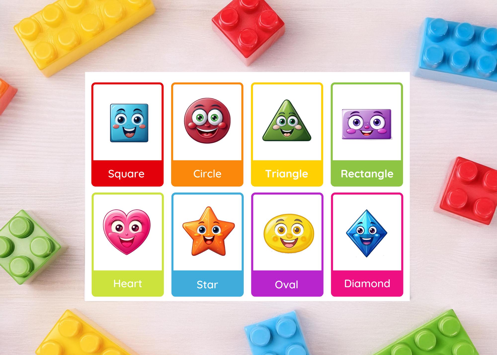 Shapes Flashcards for Kids Learn Geometric Shapes Preschool Educational ...