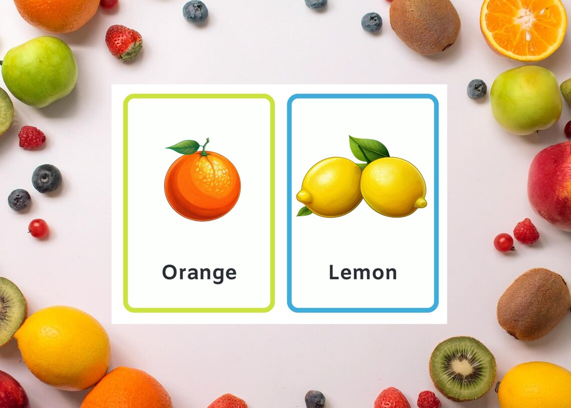 Fruit Flashcards for Kids Toddler Learning Cards Preschool Educational ...