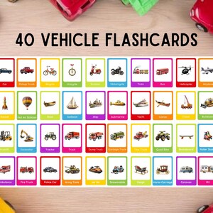 Printable Vehicle Flashcards for Kids Educational Learning Cards Cars ...