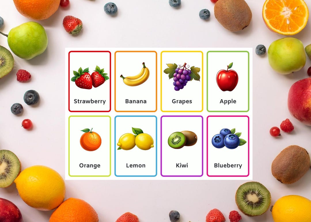 Fruit Flashcards for Kids Toddler Learning Cards Preschool Educational ...