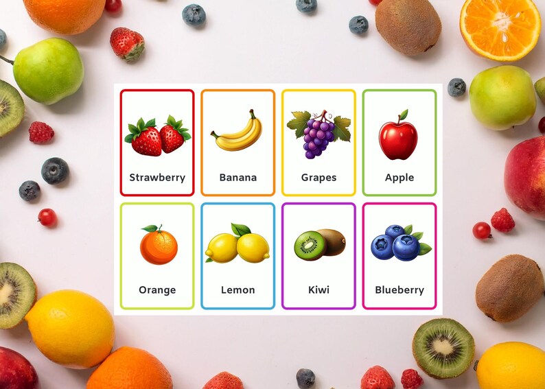 Fruit Flashcards for Kids Toddler Learning Cards Preschool Educational ...