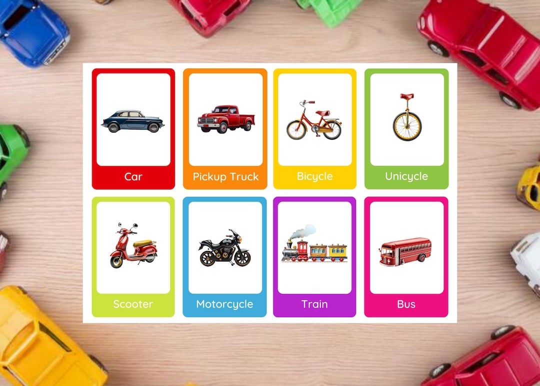Printable Vehicle Flashcards for Kids Educational Learning Cards Cars ...