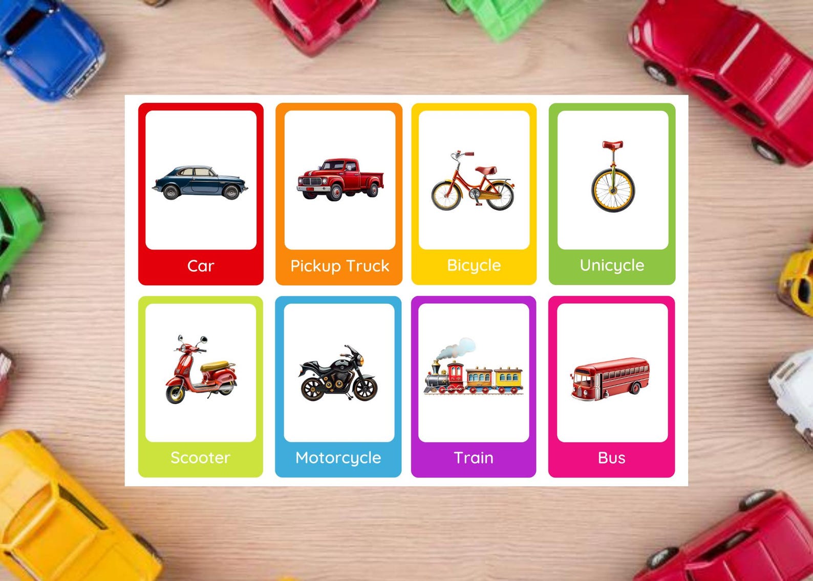 Printable Vehicle Flashcards for Kids Educational Learning Cards Cars ...