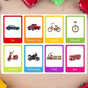Printable Vehicle Flashcards for Kids Educational Learning Cards Cars ...