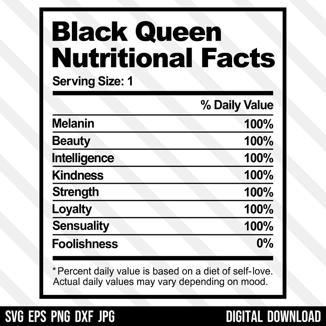 Black Queen Nutritional Facts SVG PNG EPS Dxf Jpg Melanin Confidence ...