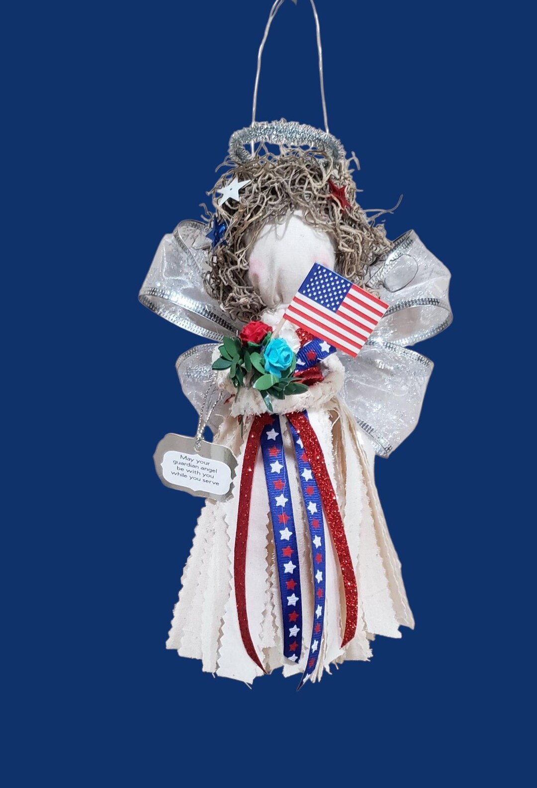 Military Support Rag Angel With American Flag & Inspirational Tag - Etsy