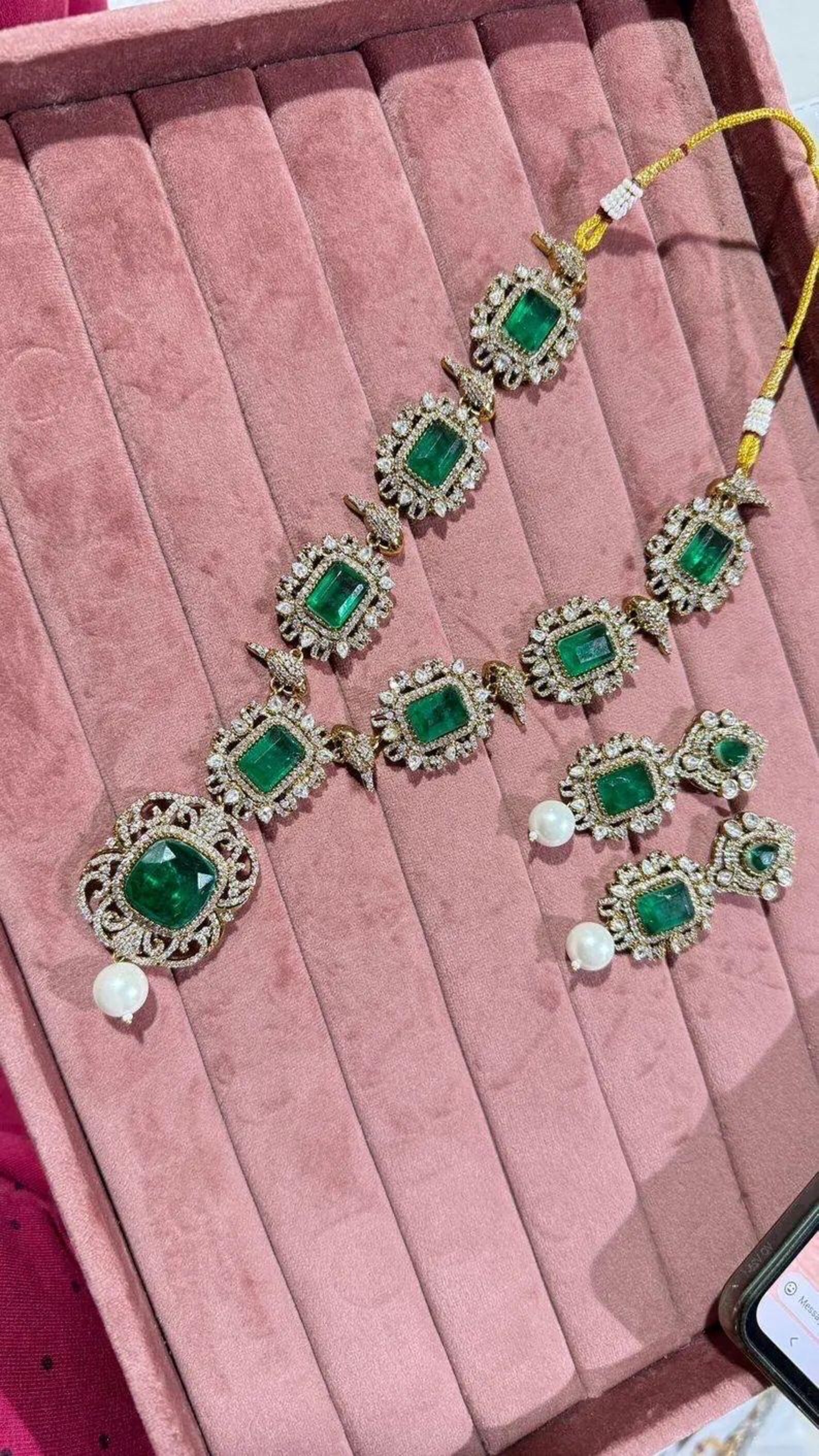 Emerald Green Victorian Doublets Statement Long Necklace Set With ...