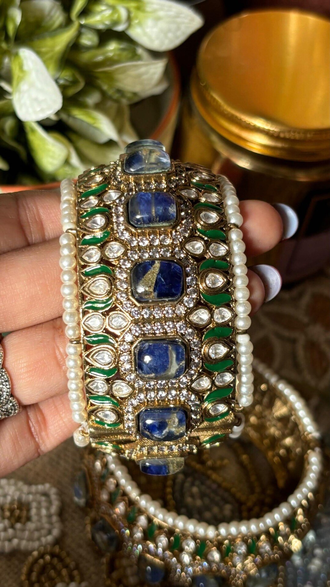 Polki Bangles Firoza Bridal Chura Kadas Blue Polki Screw Openable ...