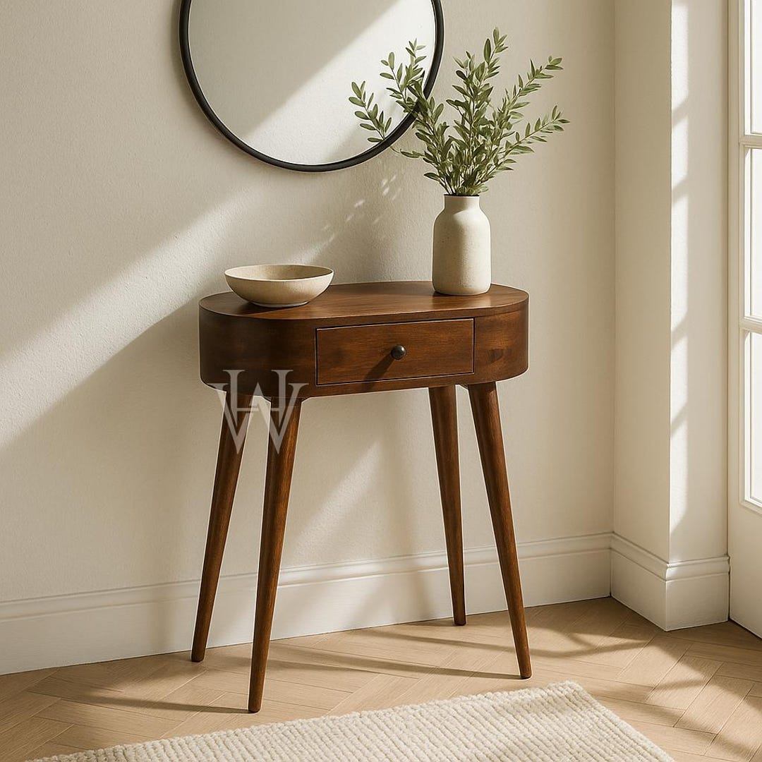 Solid Wood Mini Console Table - Mid Century Modern Entryway Table With ...