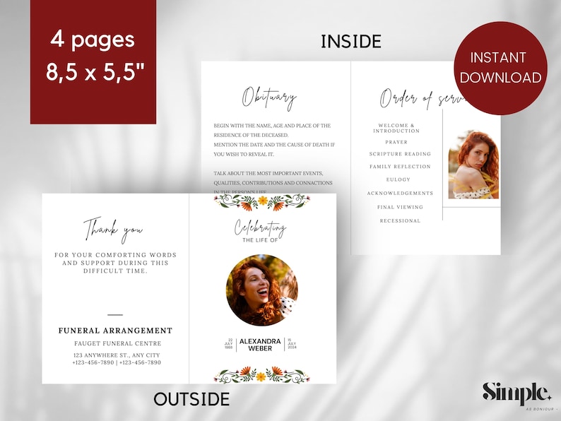 Editable Funeral Program With Photo, Celebration of Life Program ...