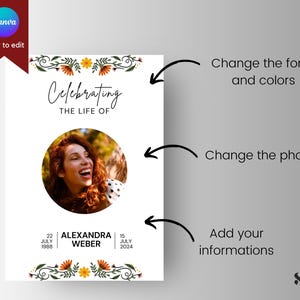 Editable Funeral Program With Photo, Celebration of Life Program ...