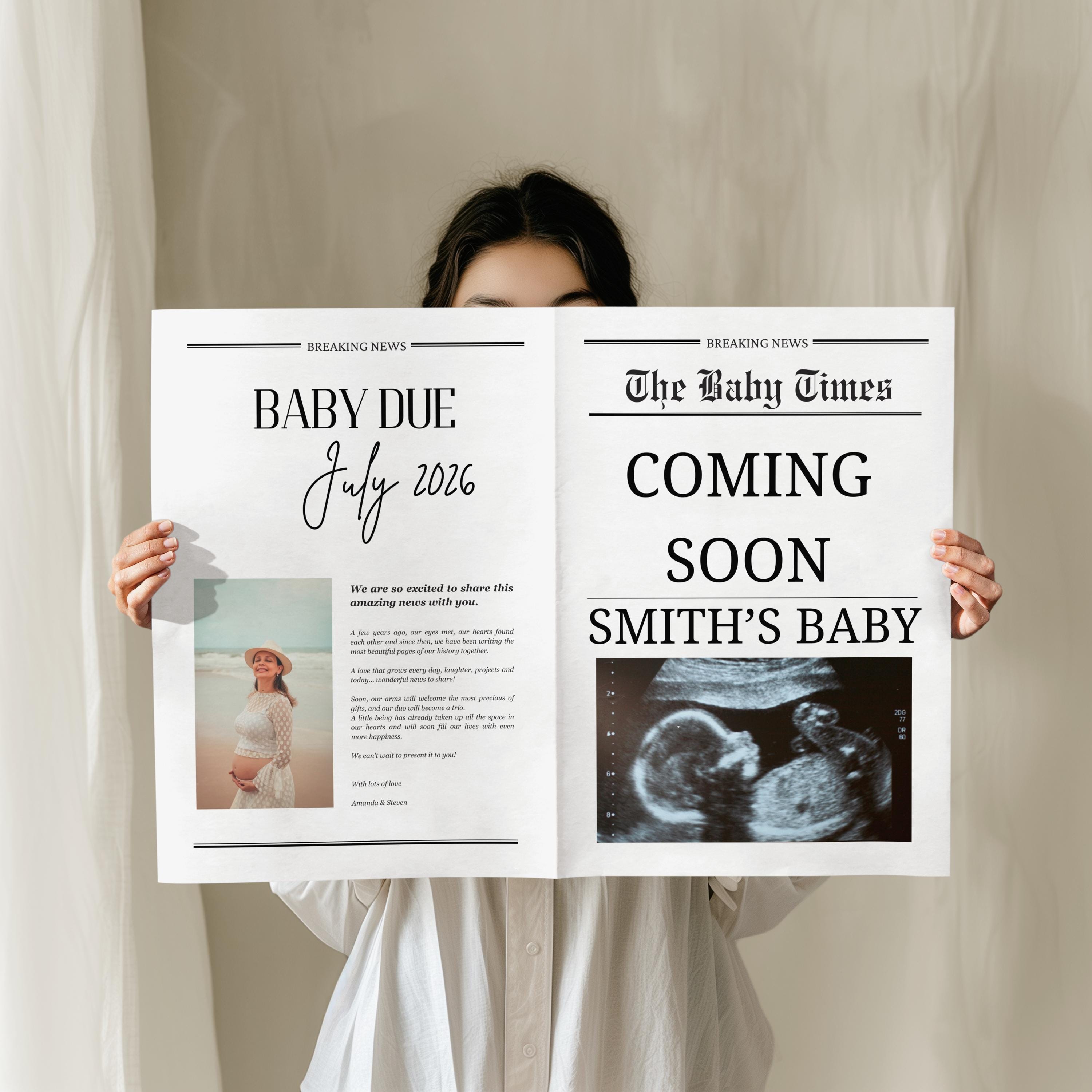 Pregnancy Announcement Newspaper Template With Photo, Personalized ...