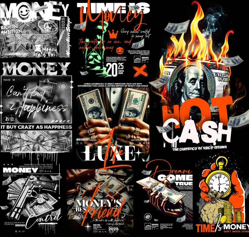 Optimum Streetwear Money PNG Designs Bundle: T-shirt Graphics, Cash ...