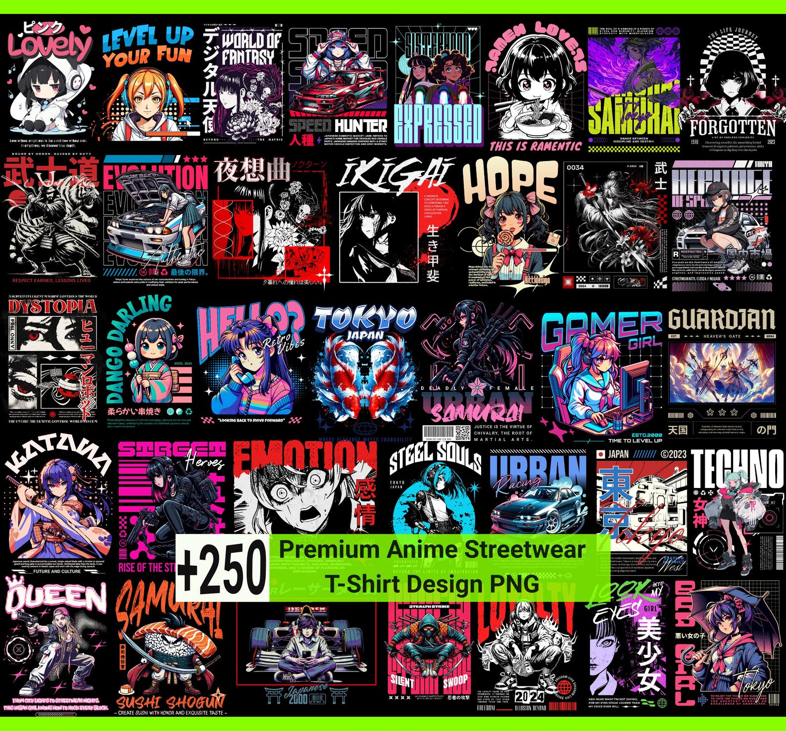250+ Anime Streetwear PNG Bundle – Urban Japanese T-shirt Designs ...