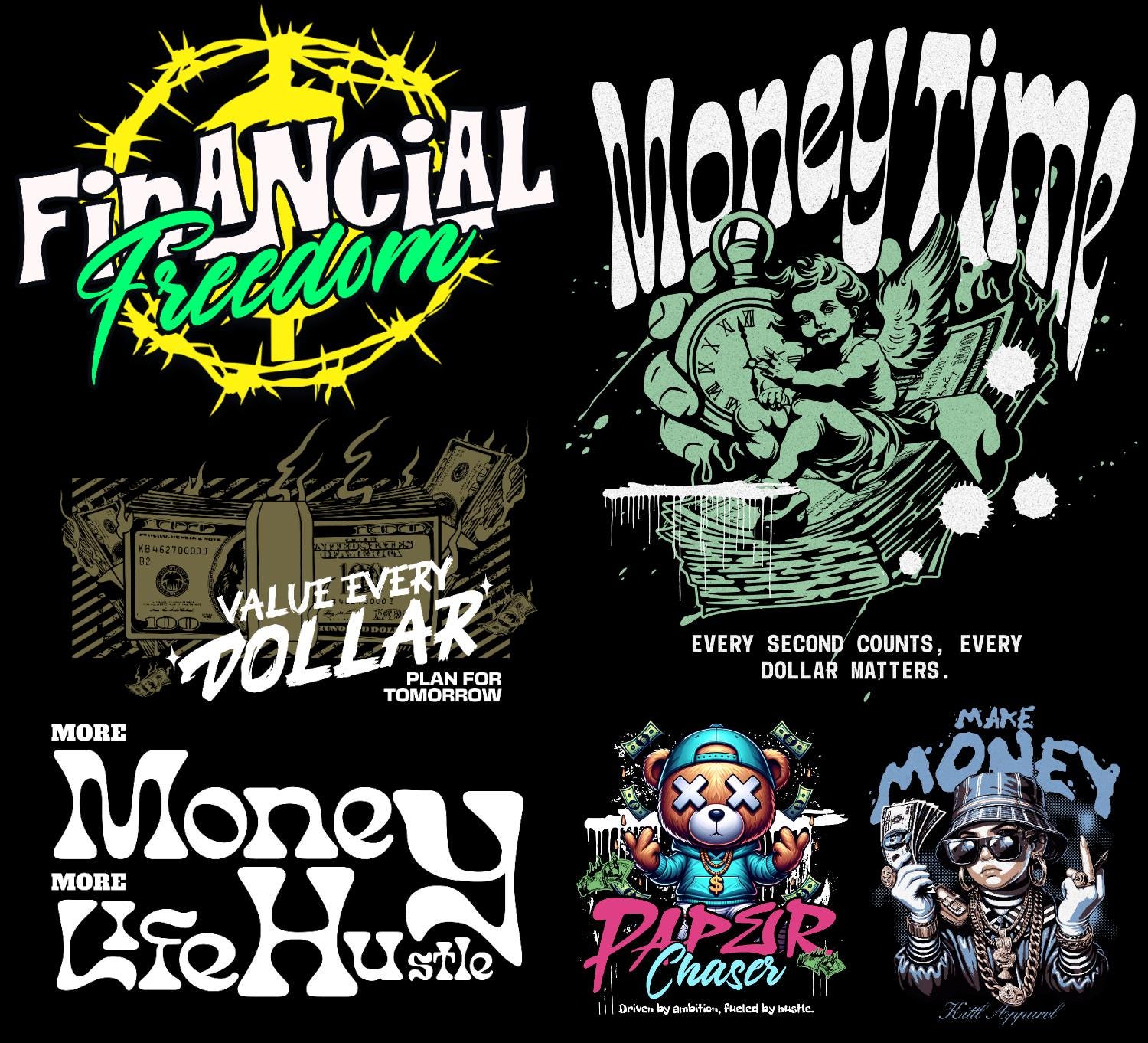 Optimum Streetwear Money PNG Designs Bundle: T-shirt Graphics, Cash ...